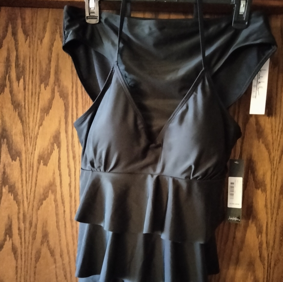 Nicole by Nicole Miller | Swim | Nicole Miller Black Ruffled Tankini ...